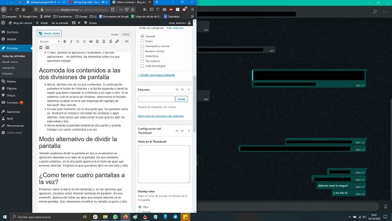 Cómo dividir nuestra pantalla en 2 o 4 en Windows 10
