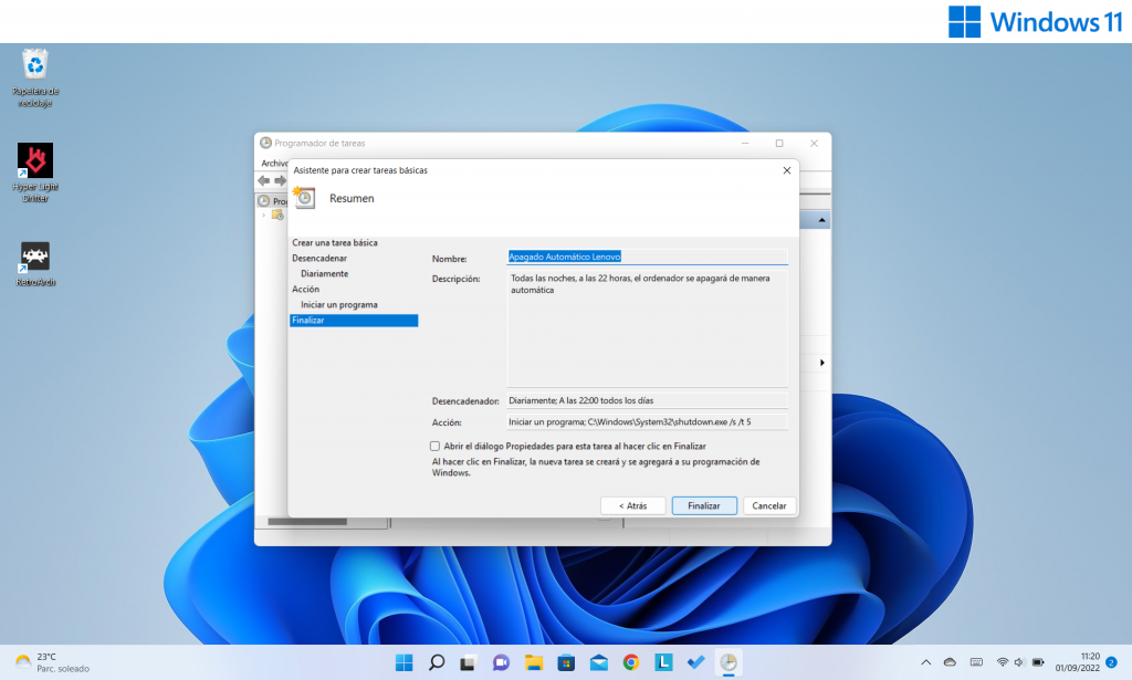 Cómo programar el apagado de tu ordenador PC Windows 11
