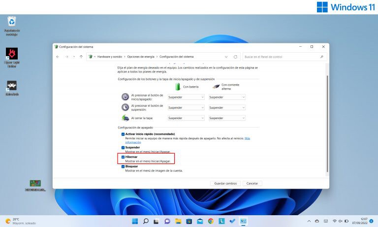 Cómo hibernar tu ordenador PC con Windows 11